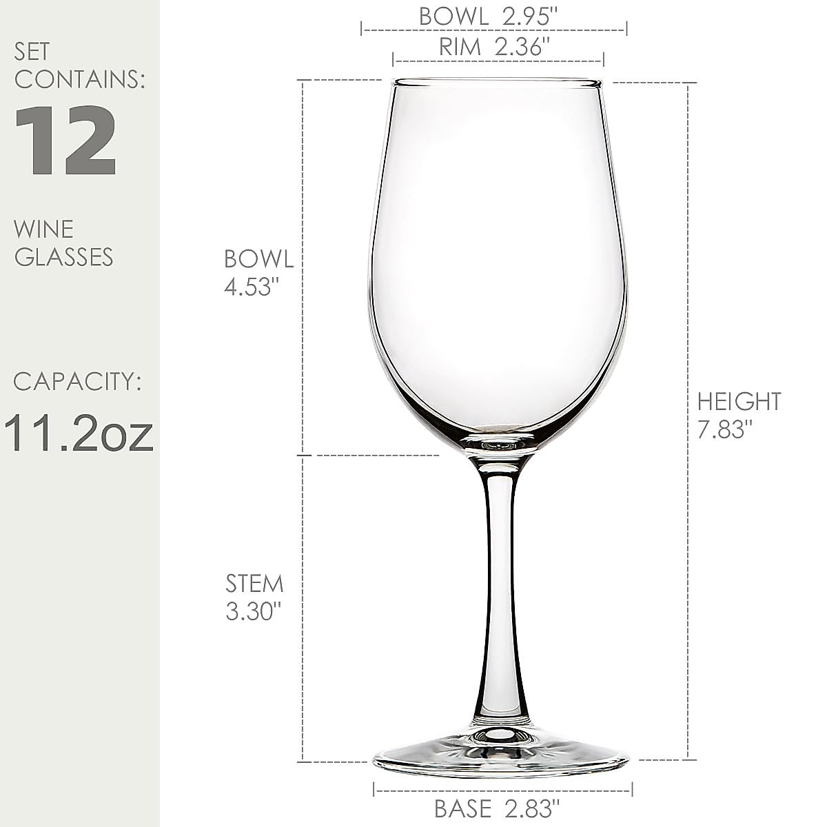 C CREST Durable and Stylish 11.2oz Red Wine Glassware - Set of 12 - Classic Design for Party and Wedding