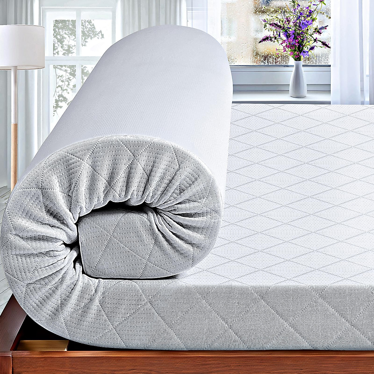 CISTNY 3 Inch Cooling Memory Foam Mattress Topper Queen, High Density Foam Bed Topper Queen with Washable Removable Bamboo Cover, Organic, Hypoallergenic, Oeko-TEX Queen Size Mattress Toppers