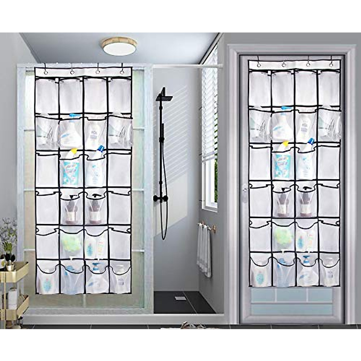 KIMBORA 2 Pack Over the Door Shoe Organizer 24 Large Mesh Pockets Hanging Shoe Holder Rack for Closet (white)