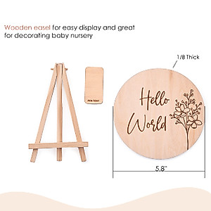 Hello World Newborn Sign, Baby Birth Announcement Sign, Wooden Baby Announcement Sign, Birth Announcement Sign for Hospital or Newborn Photo Props, Hospital Gift for New Parents and Expecting Mothers
