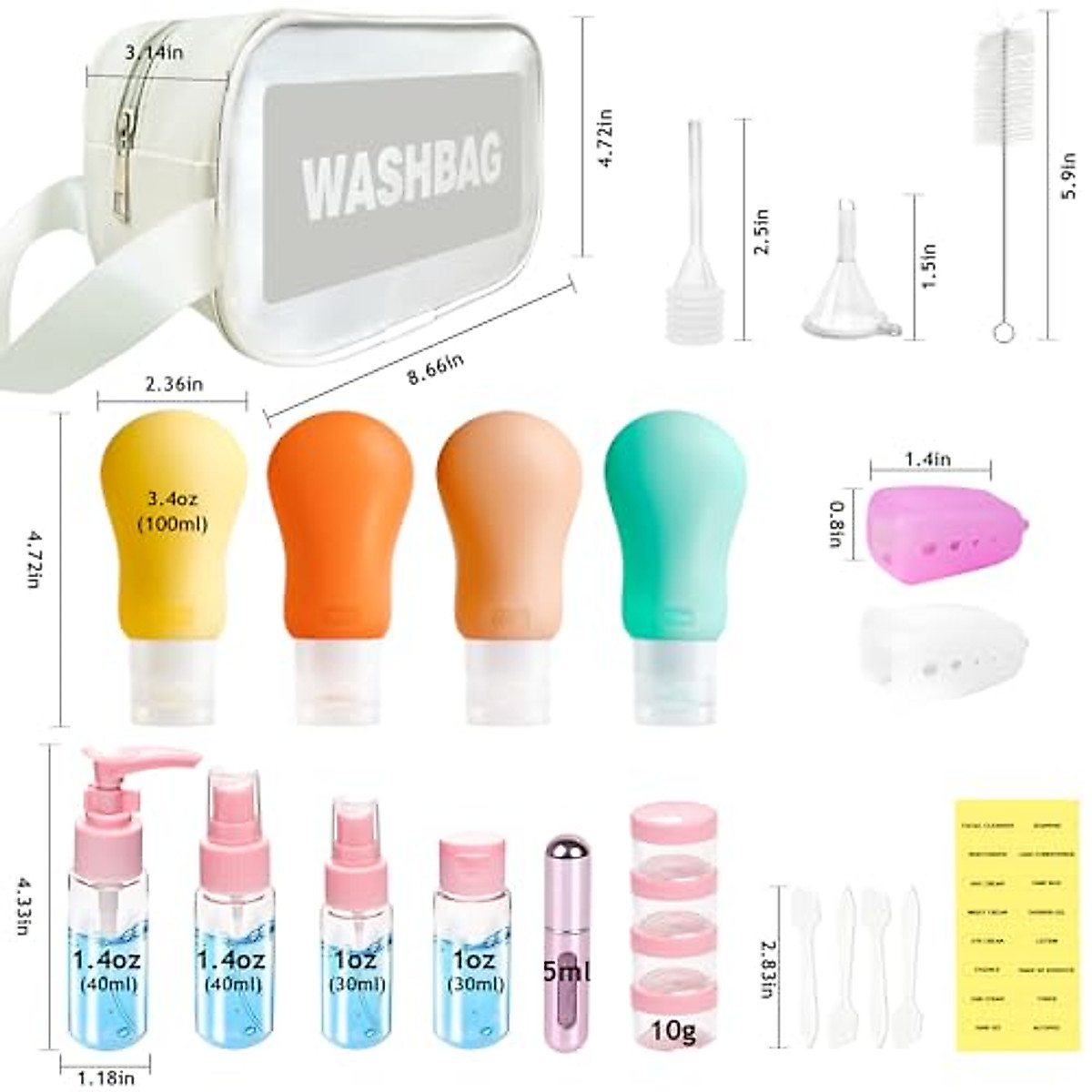 24 Pack Travel Bottles Set for Toiletries, TSA Approved Leak Proof Silicone Squeezable Containers for Toiletries, Refillable Travel Accessories for Conditioner, Shampoo, Lotion & Body Wash