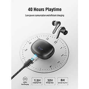 Wireless Earbuds, Bluetooth 5.3 Headphones 40H Playtime with 4 ENC Noise-Cancelling Mic, LED Digital Display Charging Case, Deep Bass IPX7 Waterproof Earphones Stereo Headset for Android iOS Black