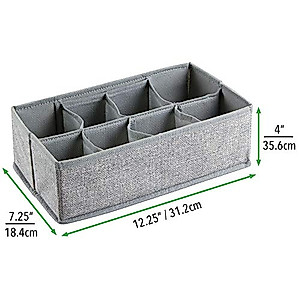 mDesign Fabric Divided 8-Section Drawer Organizer Bins, Kid/Baby Nursery Dresser, Closet, Shelf, Playroom Organization, Hold Clothes, Toys, Diapers, Bibs, Blankets, Lido Collection, 2 Pack, Gray/White