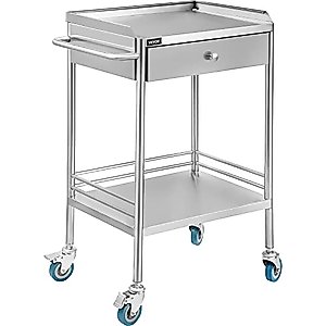 VEVOR Utility Cart with 2 Shelves Shelf Stainless Steel with Wheels Rolling Cart Commercial Wheel Dental Lab Cart Utility Services (2 Shelves/ 1 Drawer)