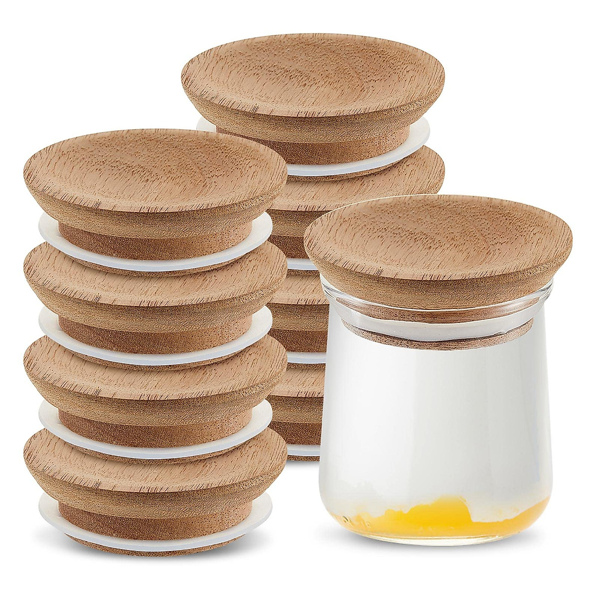 Wooden Lid Yogurt Jar Lids Round Wood Canning Lids Decorative Wood Lid Compatible with Yoplait Oui Lids for Home Kitchen Hotel Restaurant Yogurt Jars(8 Pack)
