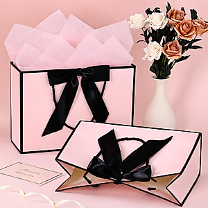 JMANNI Gift Bags, Large Gift Bags, 1Pcs Paper Gift Bag with 2 Tissue Paper and 1 Greeting Cards, Present Bags with Handles for Women Girls Bridesmaid Birthday Valentines Wedding Party (Black-Pink)
