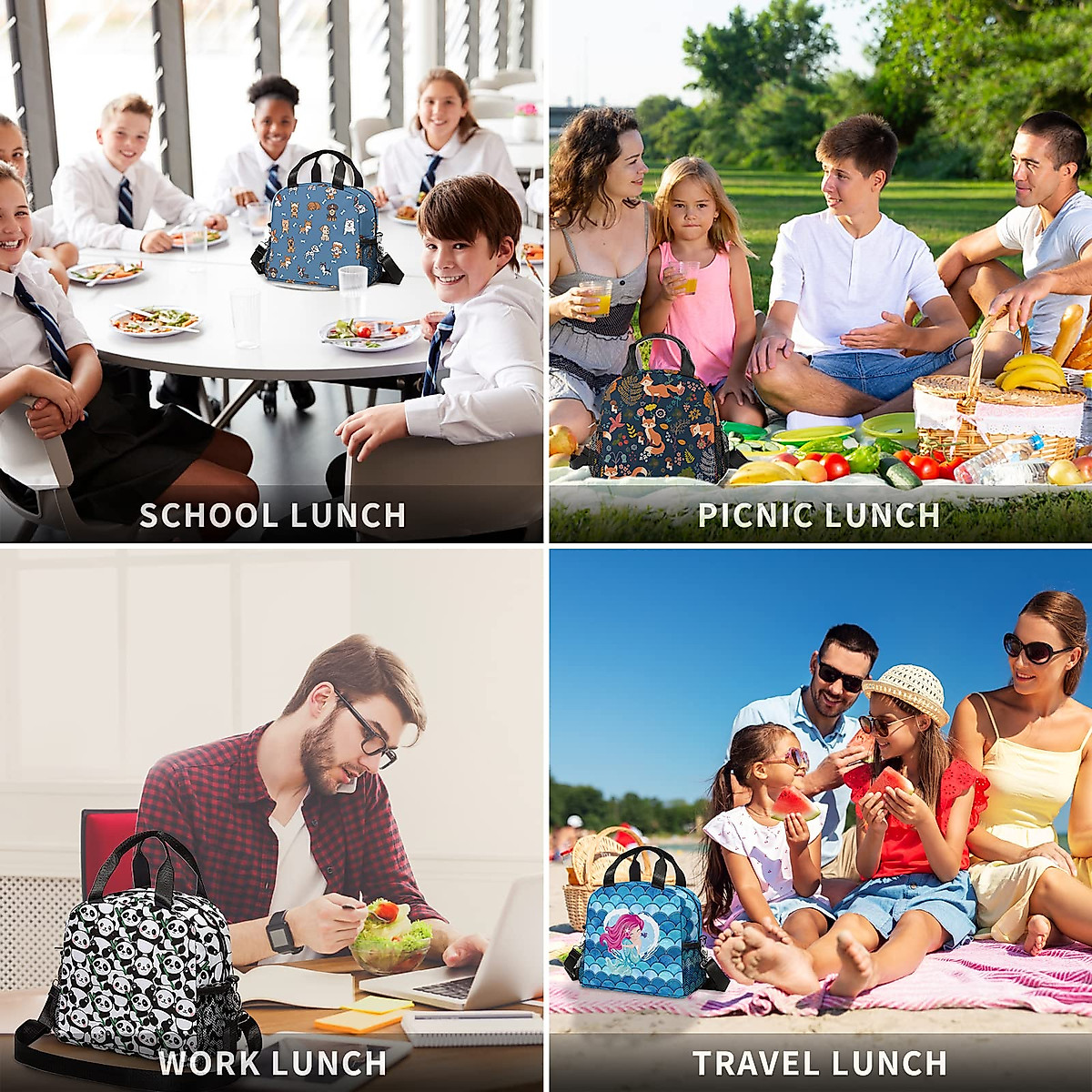 Roftidzo Lunch Bag for Boys Girls Men Women, Reusable Insulated Tote for Picnic Camping Office Work, Adjustable Shoulder Strap, 10x6x8 Inches