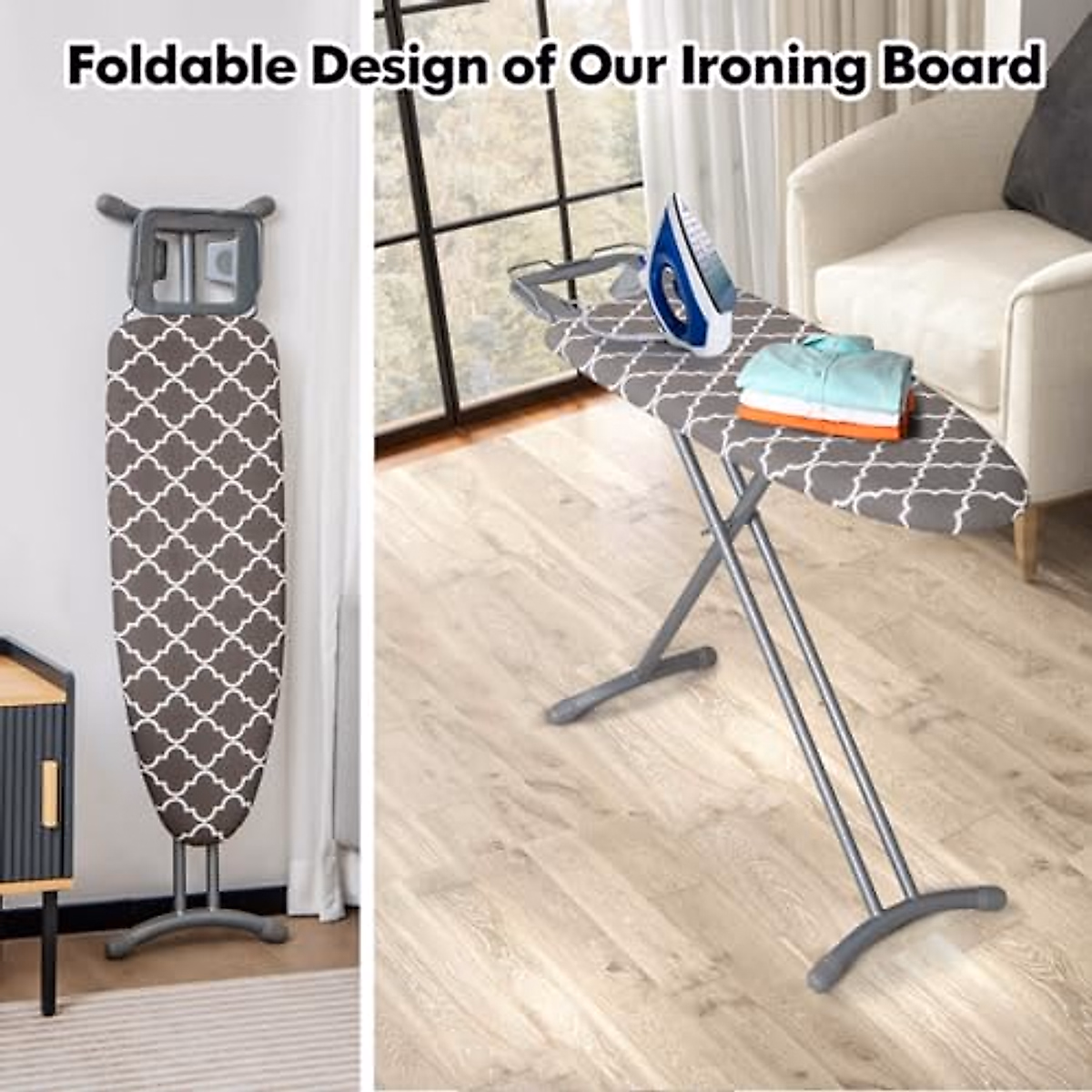 44 x 14 Inch Ironing Board Cover and Pad Extra Thick Heavy Duty Padded with Iron Rest Extra Cotton Cover (Gray)