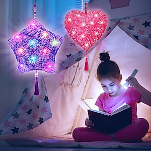 G.C 3D String Art Kit for Kids Arts and Crafts for 8 9 10 11 12 Year Old Girls Boys DIY Light up Heart Star Lantern Toys Birthday Gifts 20 Multi-Colored LED Bulbs