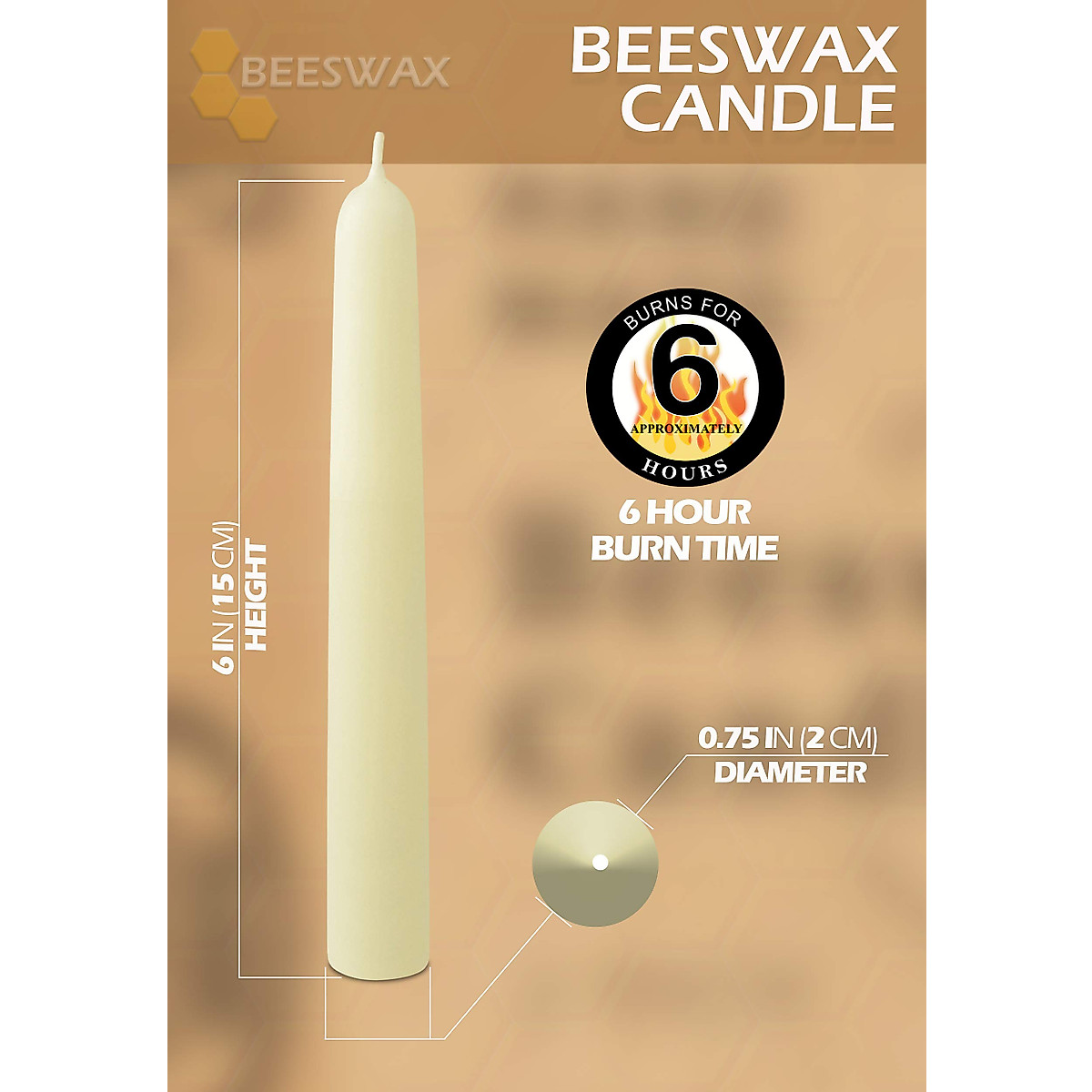 Hyoola 6" Beeswax Taper Candles - 6 Hour Burn Time - White Beeswax Candles - 4 Pack