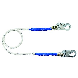 FallTech 8154 Restraint Lanyard - Single Leg, 5/8" Premium Polyester Rope with 2 Snap Hooks, 4', Blue/Black