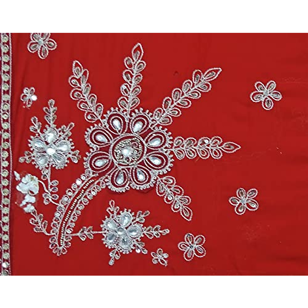 Peegli Indian Sarong Wrap Red Vintage Textile Georgette DIY Fabric Traditional Embroidered Cloth