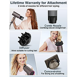 Ionic Hair Dryer - LARMHOI 1800W Professional Negative Ions Hair Blow Dryer with 3 Heating/2 Speed/Cold Settings, 2 Nozzles and 1 Diffuser, Foldable Blow Dryer for Home, Travel, Salon Use