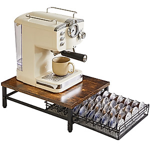 IBUYKE Coffee Pod Drawer Holder for Nespresso, 40 Capacity Capsule Pods Storage Organizer, Compact Under Coffee Pot Storage Drawer, Slim Home Kitchen Counter Organizer, Rustic Brown,TCJ101H