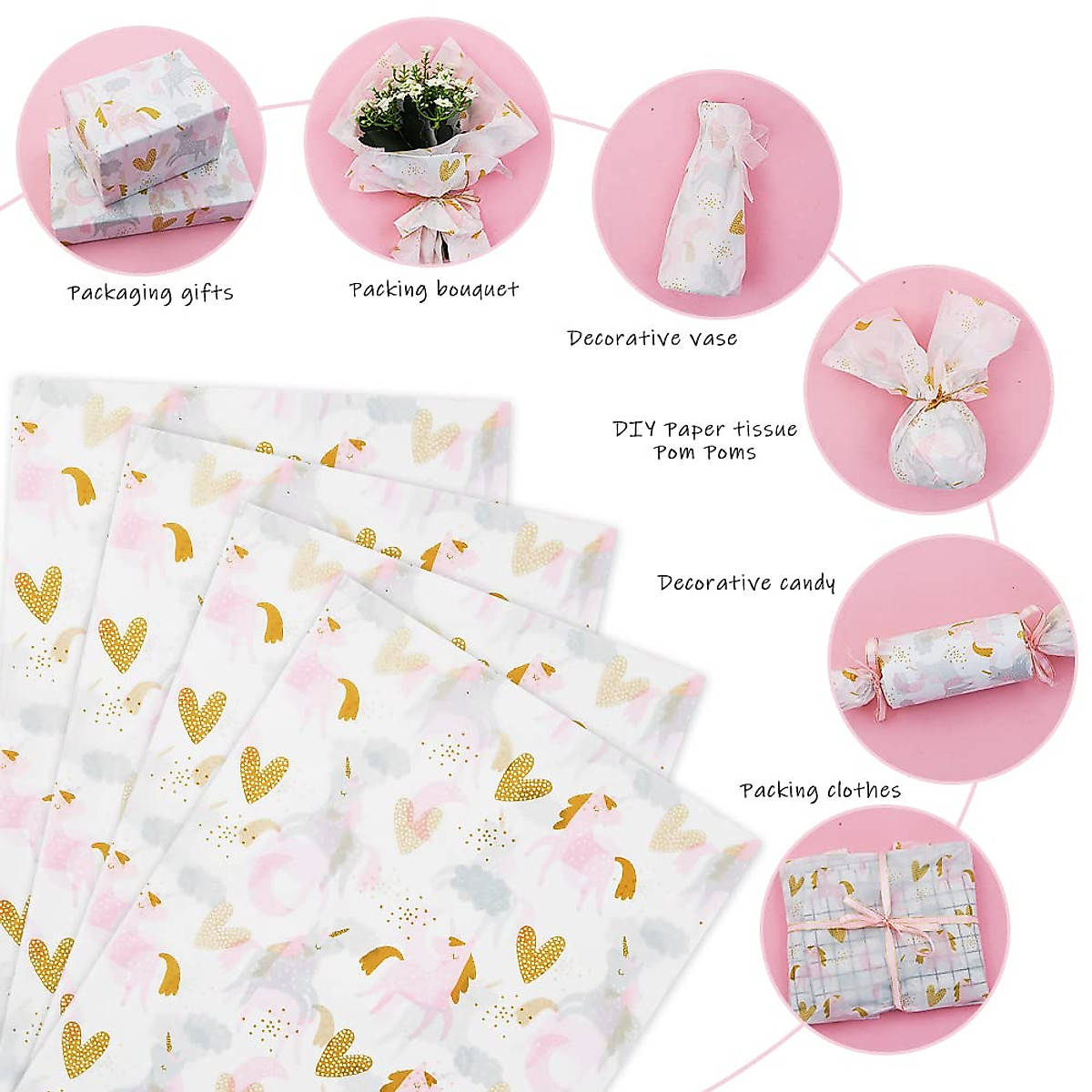Unicorn Tissue Paper Bulk for Birthday Gift Wrap, 20 Sheets 20"x 28" Per Sheet, Unicorn Wrapping Paper Girls Kids for Gift Bags, Christmas Baby Shower Wrapping, Unicorn Party Decorations