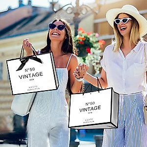 50th Birthday Gift Bags for Men Women, White and Black Keepsake Gift Paper Bag for Her N°50 Fifty Anniversary Party Present Shopping Tote Bags Women 50 Year Old Decorations Idea