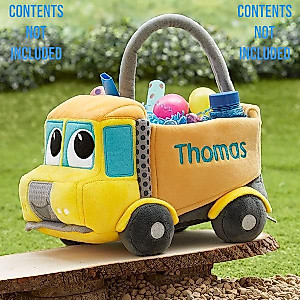 Personalization Universe Construction Truck Embroidered Plush Personalized Easter Basket, Baby's First Easter, Boys and Girls, Customized with Any Name