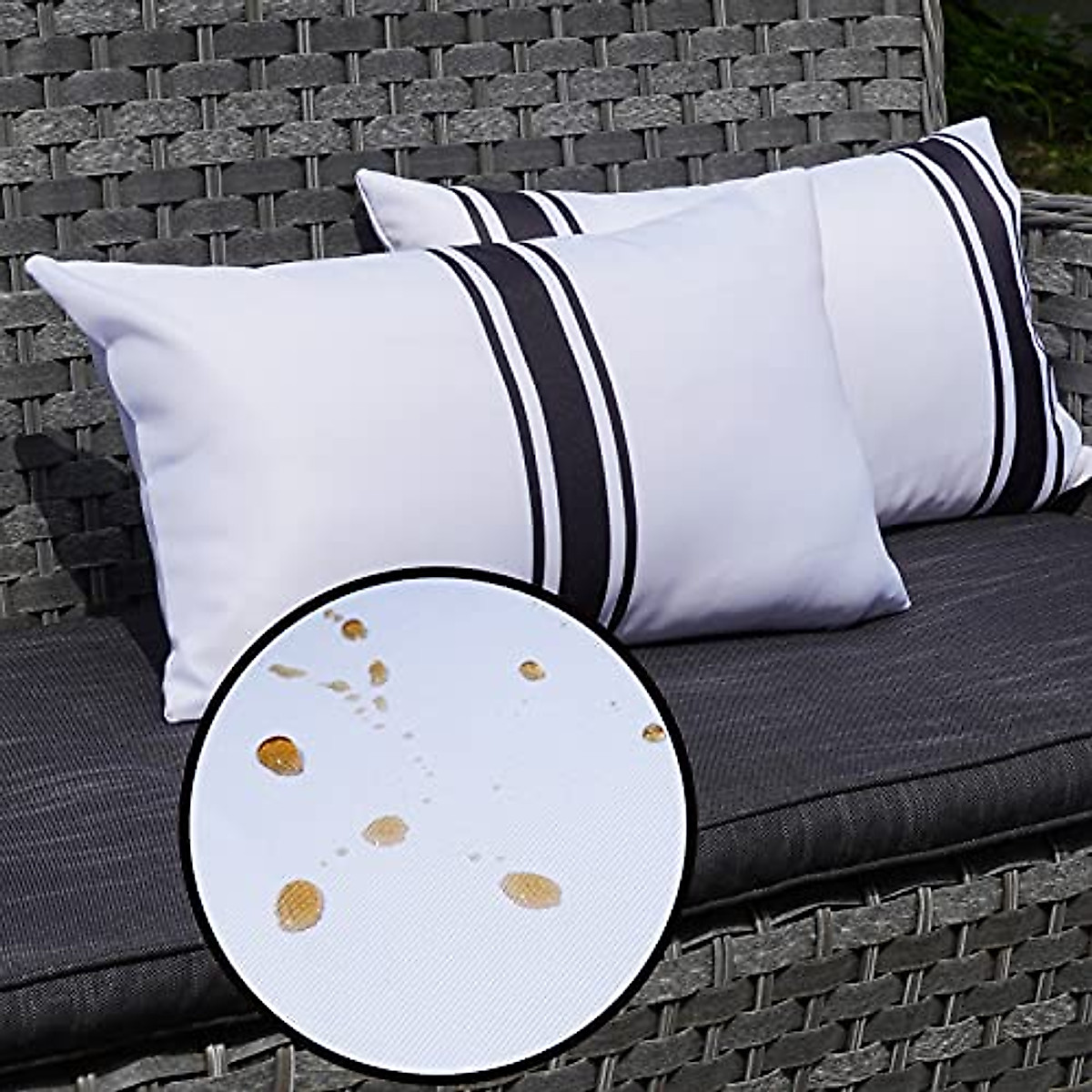 ONWAY Outdoor Pillow Covers 12X20 Waterproof Set of 2 Lumbar Throw Cushion Cover White and Black Striped Outdoor Pillows for Patio Furniture