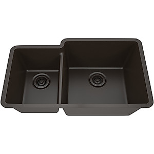 32" x 19" Quartz Kitchen Sink, 40/60 Double Bowl Kitchen Sinks, Drop-in Sink, Undermount Sink, Galaxy Mocha Kitchen Sink, Double Sink Kitchen, Grids, Strainer and Flange, Lexicon Platinum LP-4060-M