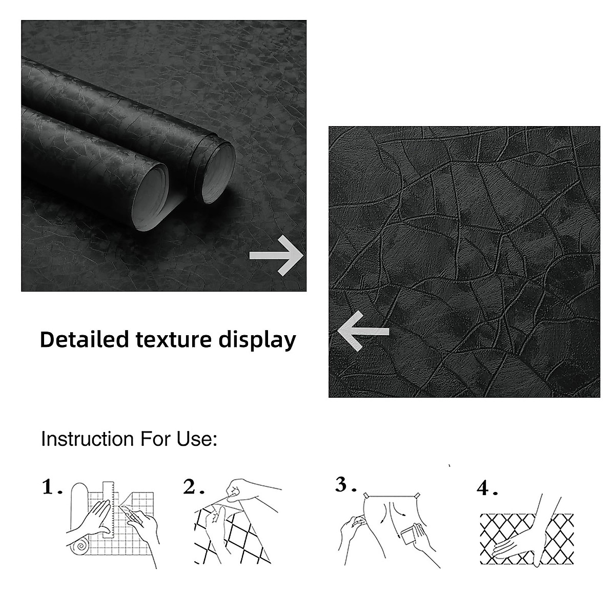 Yasinet Peel and Stick Wallpaper Black Removable Wallpaper Modern Black Embossed Thicken Self Adhesive Black Textured Contact Paper for Cabinets Walls Waterproof Vinyl Roll 78.7"x 15.7"