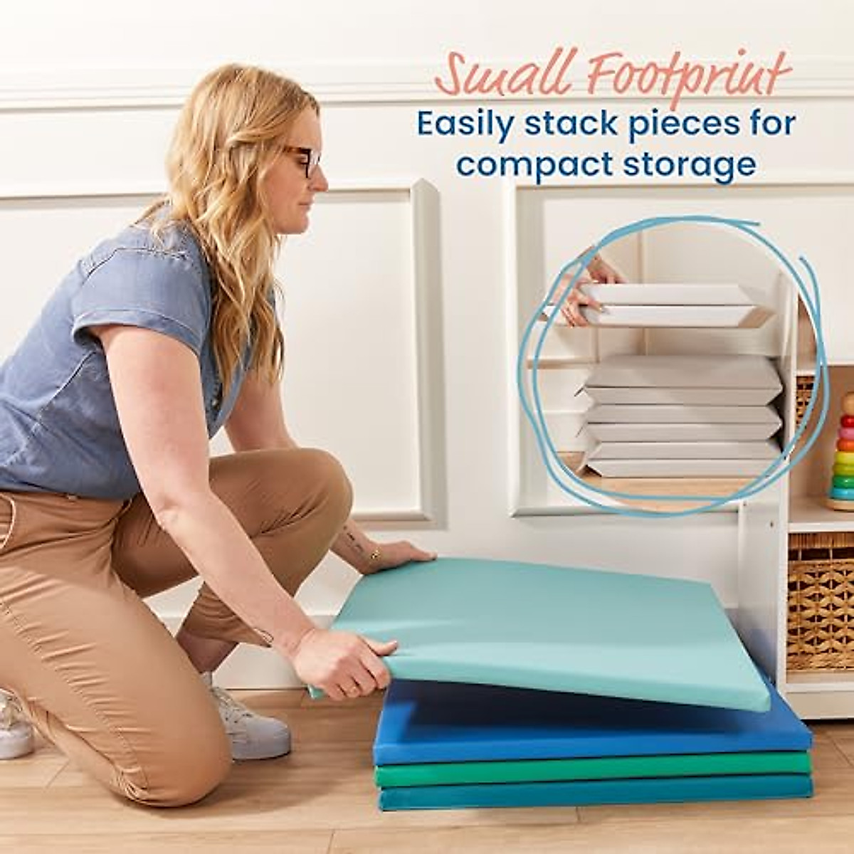 ECR4Kids SoftZone Play Patch Activity Mat and Toy Bins, Beginner Playset, Contemporary, 6-Piece