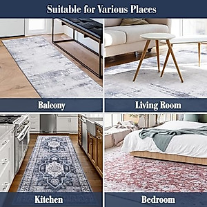 nusoarug 4x6 Area Rugs, Stain Resistant Machine Washable Rug, Anti Slip Rugs for Living Room, Boho Carpet Area Rugs Navy Blue, 4'x6'