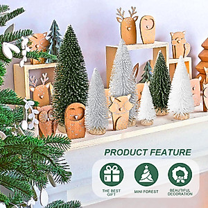 Hatisan Mini Christmas Trees with Wooden Base, Bottle Brush Artificial Trees for Tabletop Decor (Green, Silver, White)