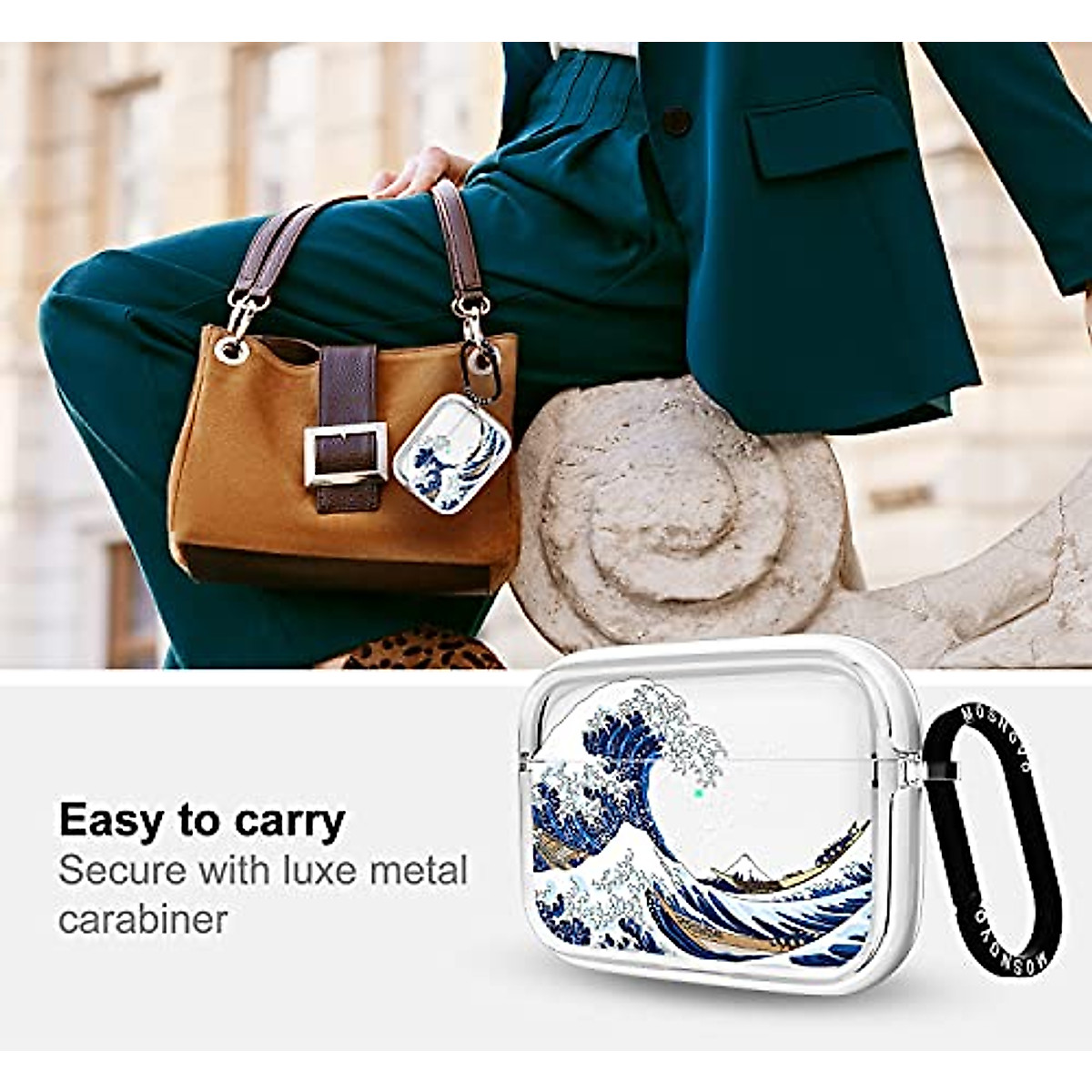 MOSNOVO AirPods Pro Case, Apple AirPods Pro Case, Cool Tokyo Wave Clear Case Design with Luxe Metal Ring Shockproof Protective Cover Case for AirPods Pro