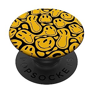 aesthetic trippy liquid black dripping yellow smile face PopSockets Standard PopGrip