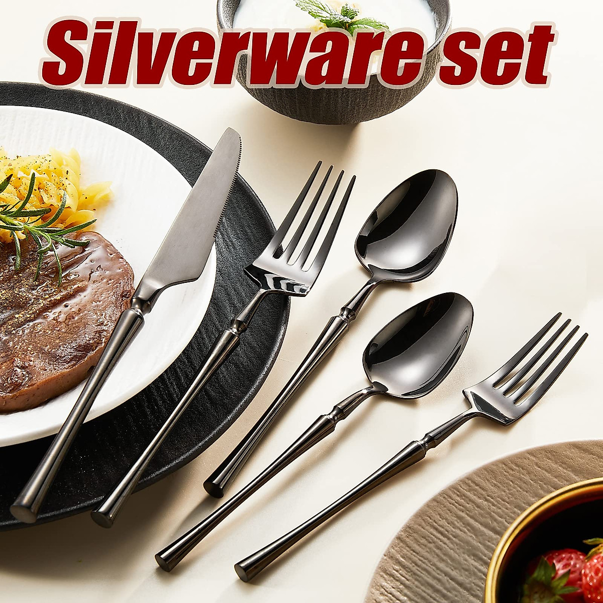 Locci 20 Pieces Silverware Set, Modern Flatware Set for 4,18/10 Stainless Steel Cutlery Set Dishwasher Safe (Gold)