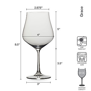 Mikasa Grace Set of 4 Red Wine Glasses, 22-Ounce, Clear