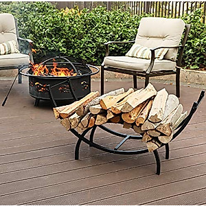 PHI VILLA 40 Inch Heavy Duty Large Curved Indoor/Outdoor Firewood Racks Log Hoop, Oval Base for Kindling Wood Storage Wood Stove Accessories, Black