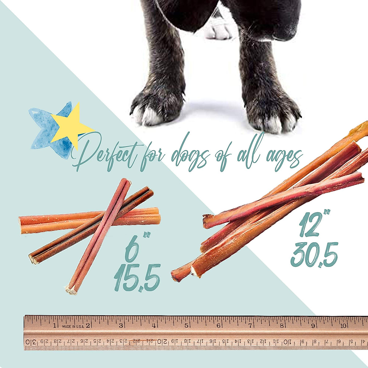 BullyBae 6" Natural Bully Stick Dog Treats - Healthful Dog Chews (Medium 15 Count)