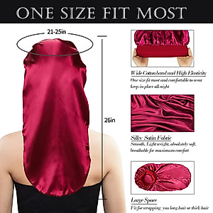 3 Pieces Long Satin Sleep Bonnet for Hair Care, Women Hair Bonnets Silky Braids Sleeping Caps Night Cap for Curly Hair