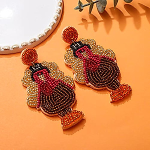 Thanksgiving Earrings Beaded Fall Earrings for Women, Handmade Pumpkin Turkey Maple Leaf Drop Dangle Earrings Thanksgiving Accessory Holiday Gifts (Turkey 2)