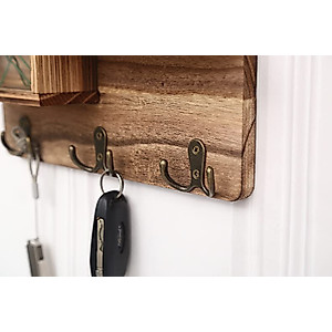TocTen Key Hooks, Solid Wooden Key Holder for Wall Decorative, Wall Mounted Keys and Mail Organizer with 3 Metal Key Rack, Mail Organizer for Entryway, Front Door, Hallway (Light Brown)