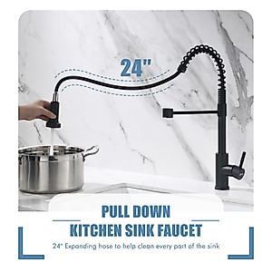 GIMILI Black Kitchen Faucets with Pull Down Sprayer, Single Handle Spring Kitchen Faucet, Commercial Modern rv Faucet for Kitchen Sink, Matte Black
