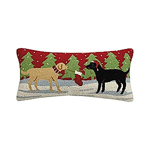 Peking Handicraft Playful Xmas Dogs Hook Pillow, 12X26