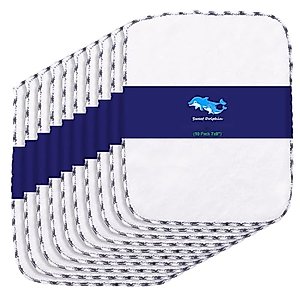 SWEET DOLPHIN Kitchen Dishcloths Dish Towels Rayon Made from Bamboo, Super Absorbent Cleaning Cloths, 7 x 9 Inch, 10 Pack, White