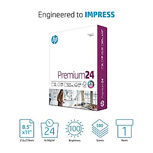 HP Printer Paper | 8.5 x 11 Paper | Premium 24 lb | 1 Ream - 500 Sheets | 100 Bright | Made in USA - FSC Certified | 112400R