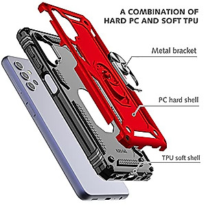 Dretal Galaxy A32 5G Case with Tempered Glass Screen Protector, Military Grade Shockproof Protective Case Cover with Rotating Holder Kickstand for Samsung Galaxy A32 5G (JS-Red)