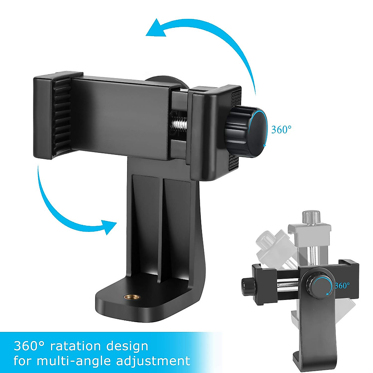 SharingMoment Premium Smartphone Holder/Vertical and Horizontal Tripod Mount Adapter Rotatable Bracket with 1/4 inch Screw/Adjustable Clip for iPhone, Android Cell Phone, Selfie Stick, Camera Stand