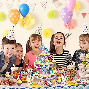 25 PCs Mermaid Cupcake Stand 3-Tier and Mermaid Cupcake Topper Set, Fiesec Mermaid Birthday Supplies Dessert Tower Holder Round Serving Stand Holder for Girls Under The Sea Starfish Seahorse Seashell