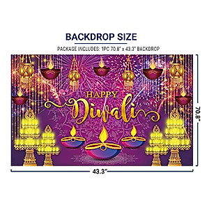 Allenjoy Purple Happy Diwali Festival Backdrop for Photography Pictures Deepavali Hindu Party Supplies Decorations Banner Outdoor Home Wall Decor Photo Booth Props Favors Photoshoot Background