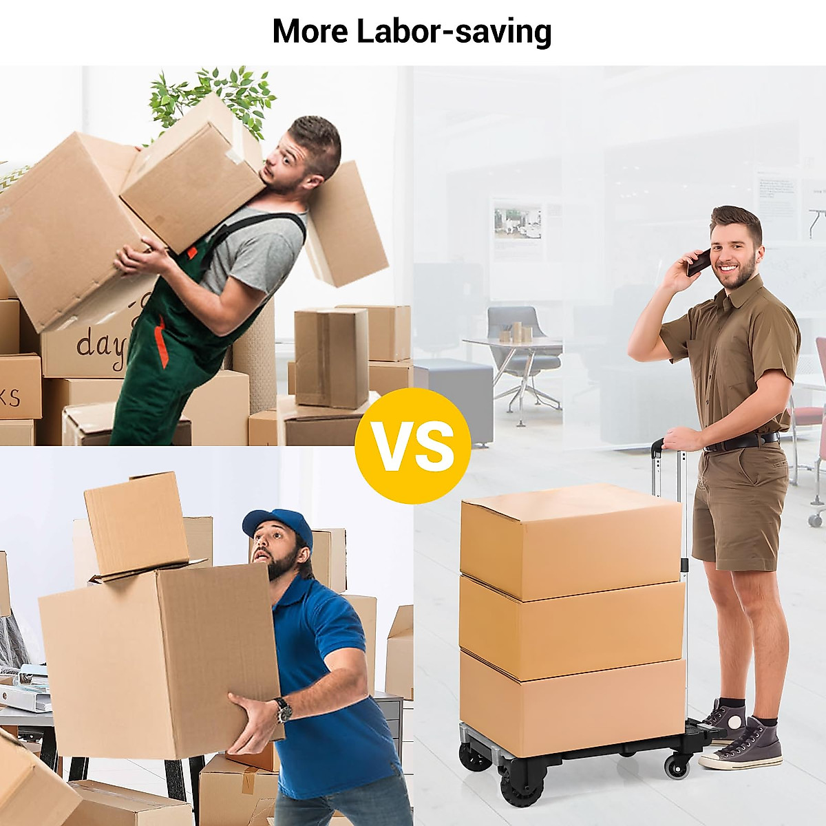 XCBYT Folding Hand Truck, 3 in 1 Foldable Hand Truck Heavy Duty 330 LB Portable Dolly Cart with 4 Wheels & 2 Elastic Ropes Convertible Hand Truck for Moving Office Home