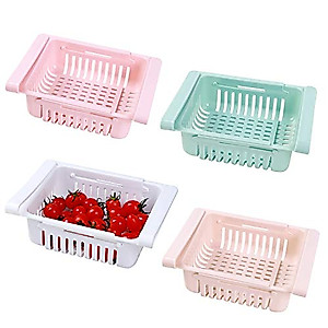 4PCS Fridge Drawer Organizer, Retractable Pull-Out Fridge Shelf Holder Storage Box Home Kitchen Space Saver Under Shelf Fridge Organizer Box for Fridge Shelf Under 0.5"