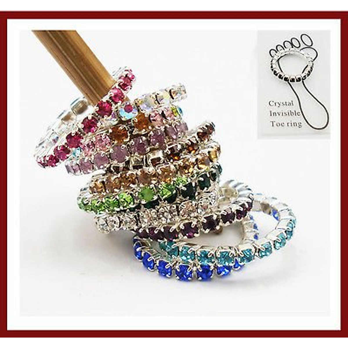 CÉLLOT 12pcs (12 Colors) Elastic Crystal Toe Ring Mixed Color Wholesale Lot Body Jewelry Pack