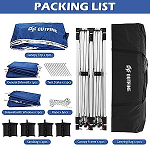 OUTFINE Canopy 10'X20' Pop Up Canopy Gazebo Commercial Tent with 4 Removable Sidewalls, Stakes X12, Ropes X6 for Patio Outdoor Party Events
