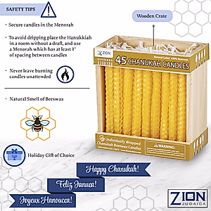 Zion Judaica Natural Beeswax Hanukkah Candles Set In A Wooden Crate Honeycomb Design Chanukkah Celebration Candles Honey Scented Aroma Candle Set of 45 Yellow bees Wax Chanukah Candle Set Holiday Gift