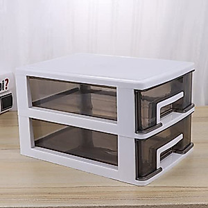 CLISPEED Plastic 2- Drawer Desktop Organizer Stackable Storage Drawers Dresser Storage Container Case Multi- Bin Storage Rack for Office Bedroom Bathroom Black